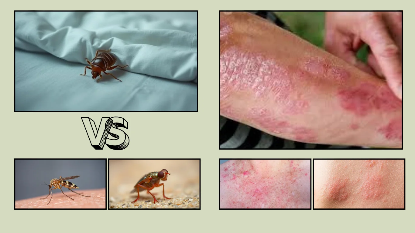 Bed Bug Bites vs Flea, Mosquito, Hives, rash, Scabies bites